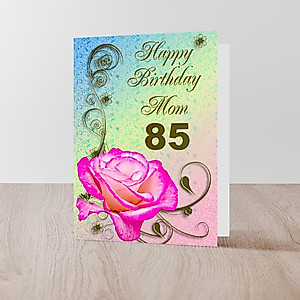 CafePress 85Th Birthday Card For Mom, Elegant Rose Greeting Folded Greeting Card Glossy