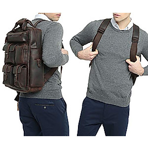 Polare Cowhide Leather 17.3'' Laptop Backpack Daypack Travel Bag School Bag Satchel