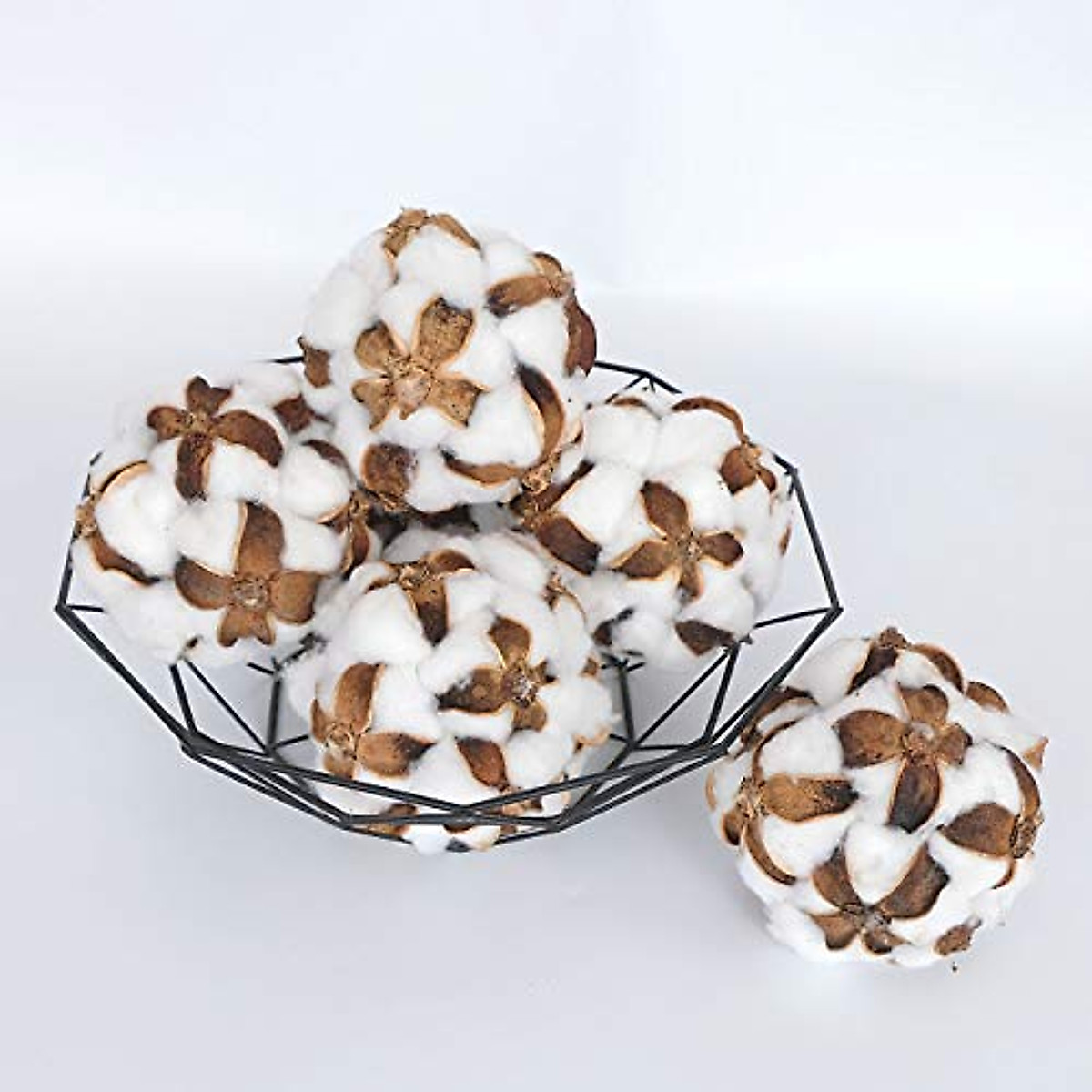 CIR OASES 4.5 Inch Cotton Decor Balls for Rustic Farmhouse Decor，Ornaments，Vase Bowl Filler, Trays, Weddings, Parties, White/Brown, Set of 6