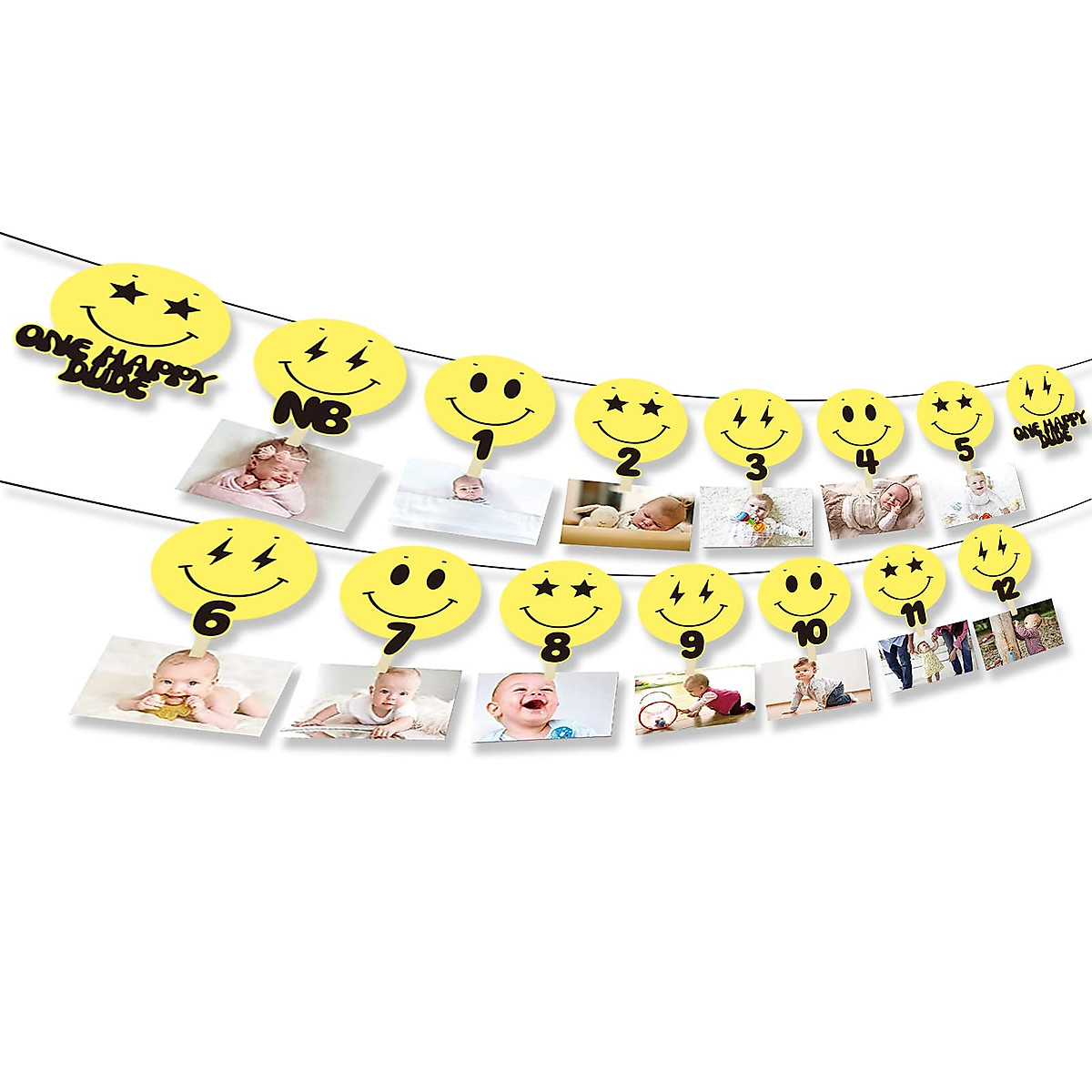 One Happy Dude Monthly Photo Banner - 1st Birthday Monthly Banner Baby Boy 12 Month Photo Display Milestone Photography Bunting Garland for Hippie Groovy One 1 Year Old First Birthday Party