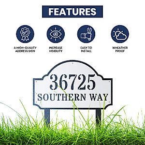 Metal Yard Stake House Business Double Layer Deluxe Address Steel Sign | Weather Resistant | Made in USA (17, White)