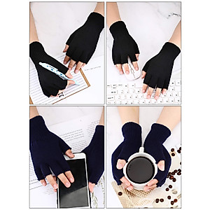 SATINIOR 3 Pairs Women Fingerless Gloves Winter Half Finger Knit Gloves for Women Men (Black, Dark Gray, Navy Blue)