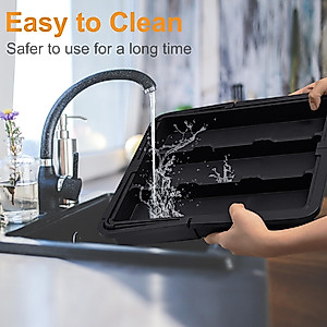 Homecor Utensil Drawer Organizer, Large Expandable Silverware Organizer for Kitchen Drawer, Cooking Utensils Tray Cutlery Flatware Holder with Removable Knife Blocks, Kitchen Gadgets Storage, Black