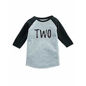 Two 2nd Birthday Shirt 2 Year Old Boys Girls 3/4 Sleeve Baseball Jersey T-Shirt 2T Dark Gray