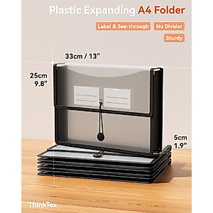 ThinkTex Plastic Expanding File Folder, Transparent envelopes with Elastic Closure, No Dividers, Large Capacity, Fit Letter/A4 Size - 3 Packs