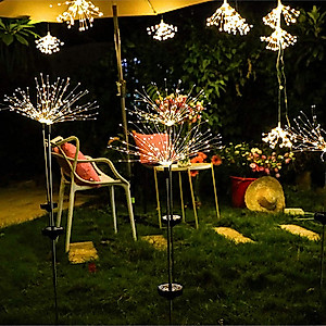 Solar Firework Lights 2 Packs Solar Garden Decorative Lights Outdoor 150 LED 2 Modes Firework String Light Waterproof Landscape Fairy Lights for Yard Lawn Pathway Christmas Party Decor (Warm White)