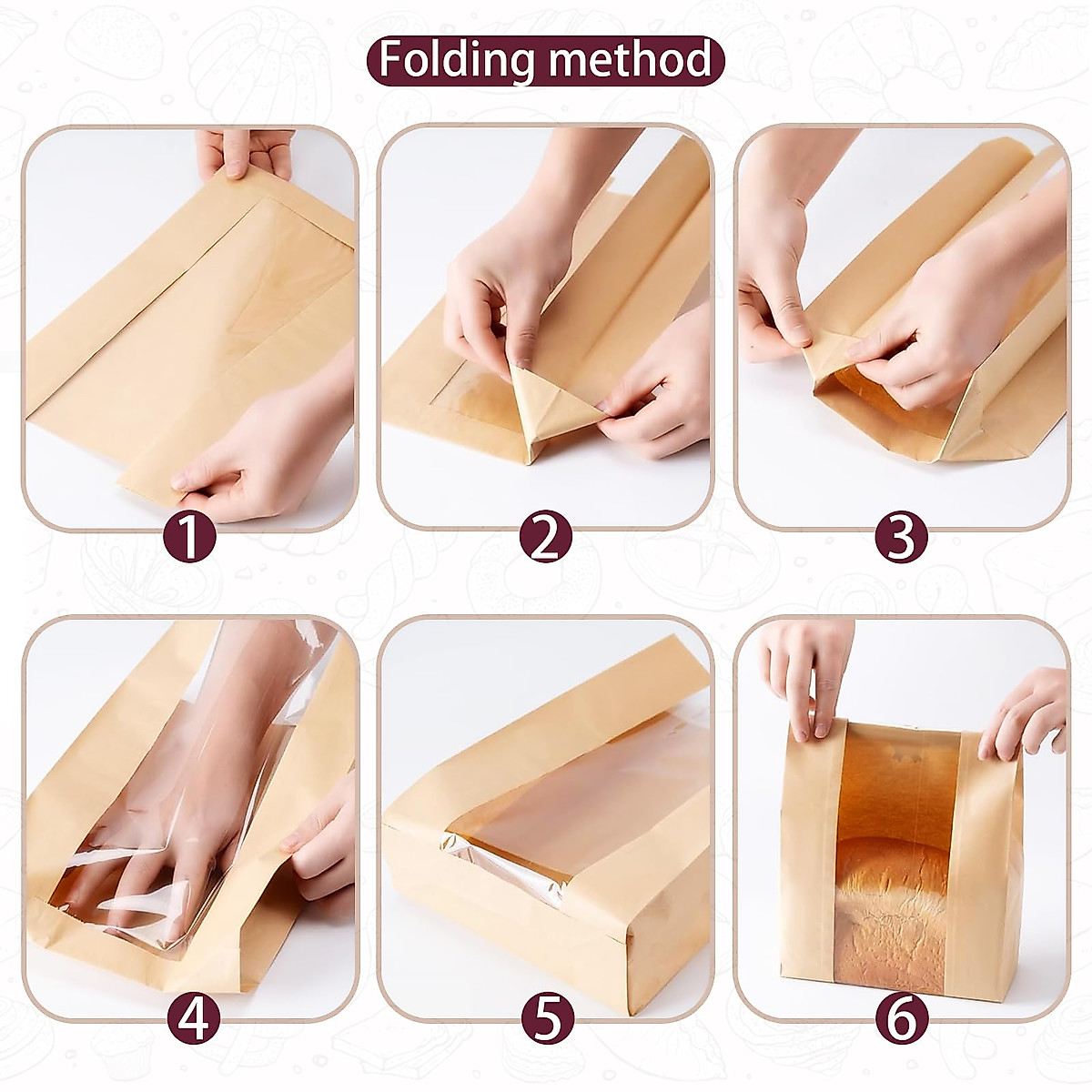 Bread Bags for Homemade Bread, 25 Pack Paper(Kraft) Homemade Bread Storage Bags with Clear Window Includes Label Seal Stickers, Large Bread Storage/Bakery Packaging Bags for Bread Cookies and Treats