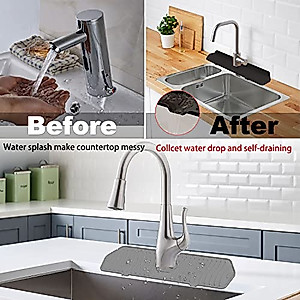17.7" Faucet Handle Drip Catcher Tray,Silicone Self Draining Faucet Splash Guard,Reuseable Kitchen Sink Mat Fit Most Faucet,Bathroom Sink Absorbent Countertop Drying Faucet Pad