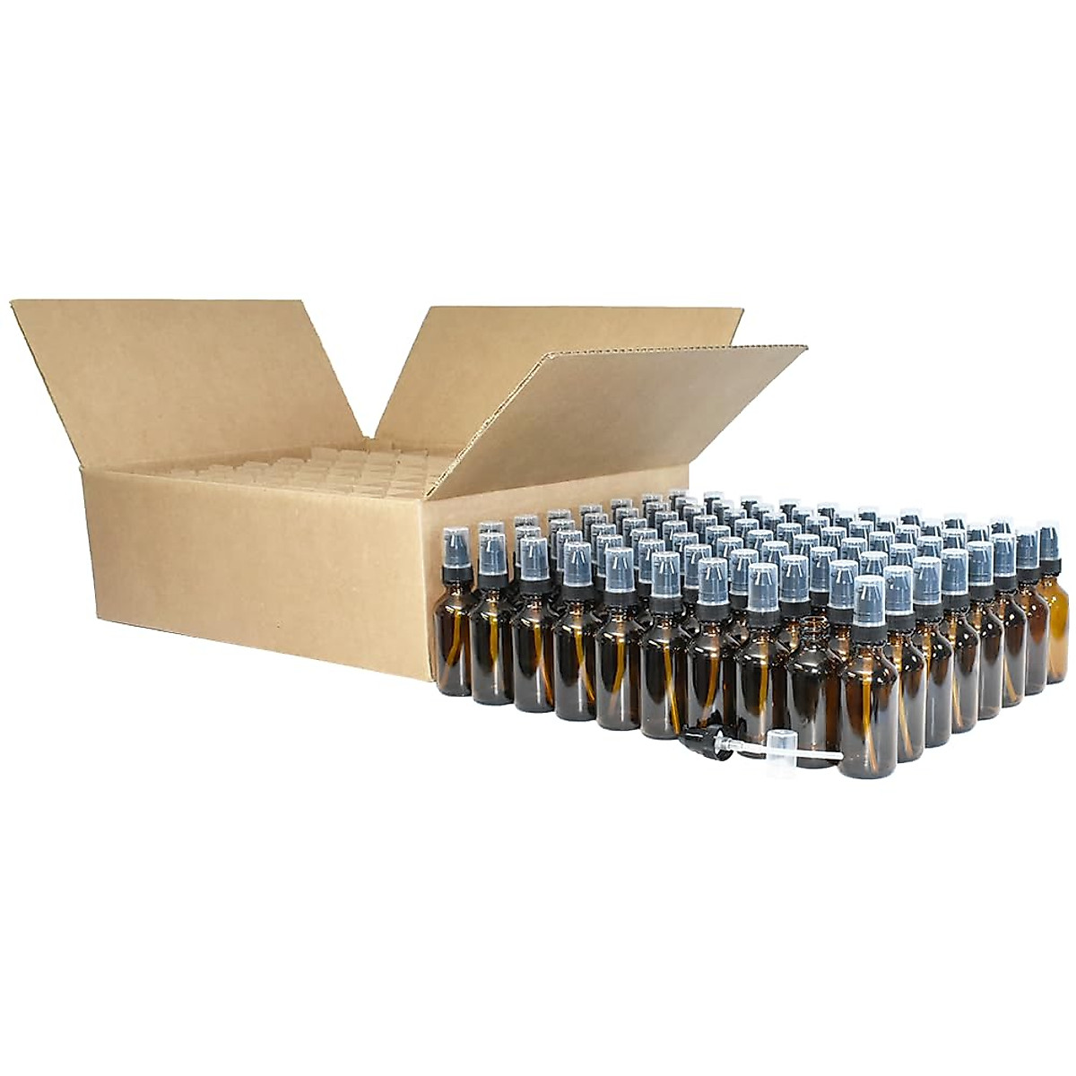 GlassBottleOutlet (Pack of 80) 2 oz. Amber Boston Round with Black Treatment Pump