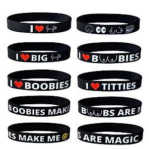 W B Funny I Love Boobies Bracelet Wristband 12-Pack