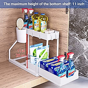 Puricon 2 Pack Under Sink Organizer, 2-Tier L-Shape Sliding Under Sink Organizers and Storage, Under Counter Storage Organizer Pull Out Under Sink Storage for Kitchen Bathroom -White