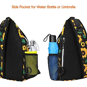 MOSISO Mini Sling Backpack, Small Travel Hiking Daypack Sunflower Rope Crossbody Shoulder Bag, Black