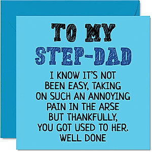 Step Dad Papa Birthday Card - Well Done - Funny Novelty Happy Birthday Father's Day Card from Step-Son Daughter, 5.7 x 5.7 Inch Beautiful Birthday Greeting Cards for Step Father Dad Pops Papa Daddy