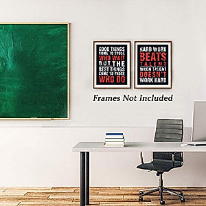 HPNIUB Inspirational Quotes Art Prints, Set of 4 (8”X10”), Chalkboard Motivational Canvas Poster, Hard Work Painting Be Strong Be Brave Wall Art for Classroom Kids Teens Bedroom Office, No Frame