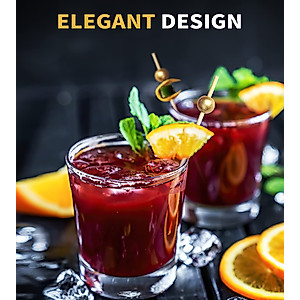 200PCS Cocktail Picks, Fancy Cocktail Toothpicks for Appetizers Picks, Handmade Bamboo Cocktail Skewers for Appetizers Fruit Party, Gold Pearl Food Picks Charcuterie Accessories (4.7 Inch)