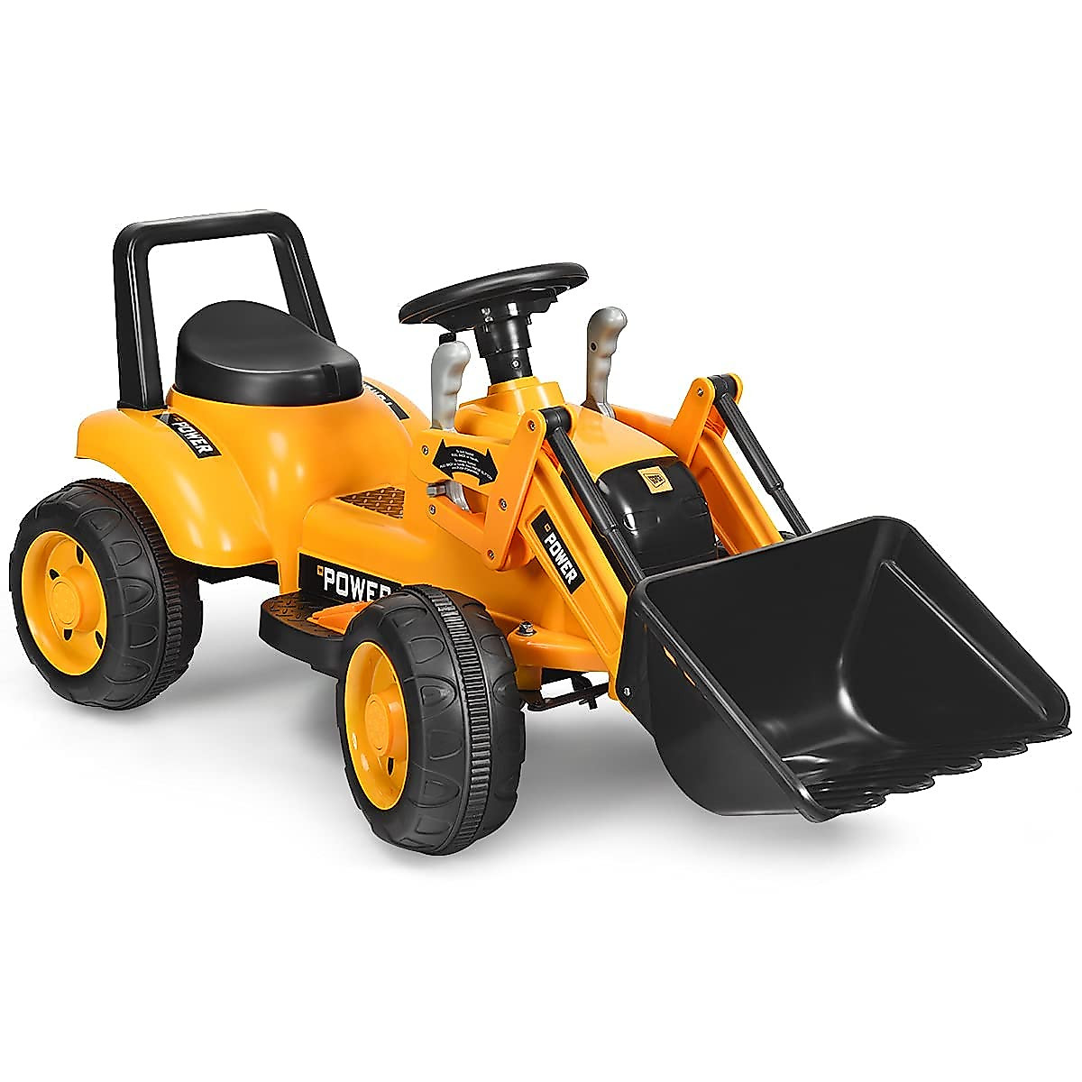 HONEY JOY Ride On Excavator, 6V Battery Powered Wheeled Loader Digger with Working Front Bucket, Forward/Backward, Electric Construction Vehicle for Kids, Ride On Tractor for Boys Girls, Yellow