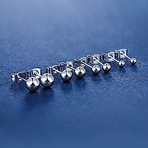 MDFUN 6 Pairs Surgical Stainless Steel Round Ball Stud Earrings Set for Women Men 3-7mm