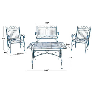 SAFAVIEH PAT5000C Collection Leah Victorian Antique Blue 4-Piece Patio Outdoor Set
