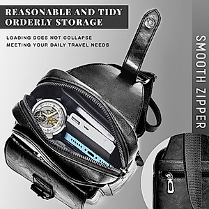 CUICANSHANG Small Men's Crossbody Bag,Men's Chest Bag,Retro PU Leather Shoulder Crossbody Bag,Hiking And Leisure Cycling Travel Backpack(Black)