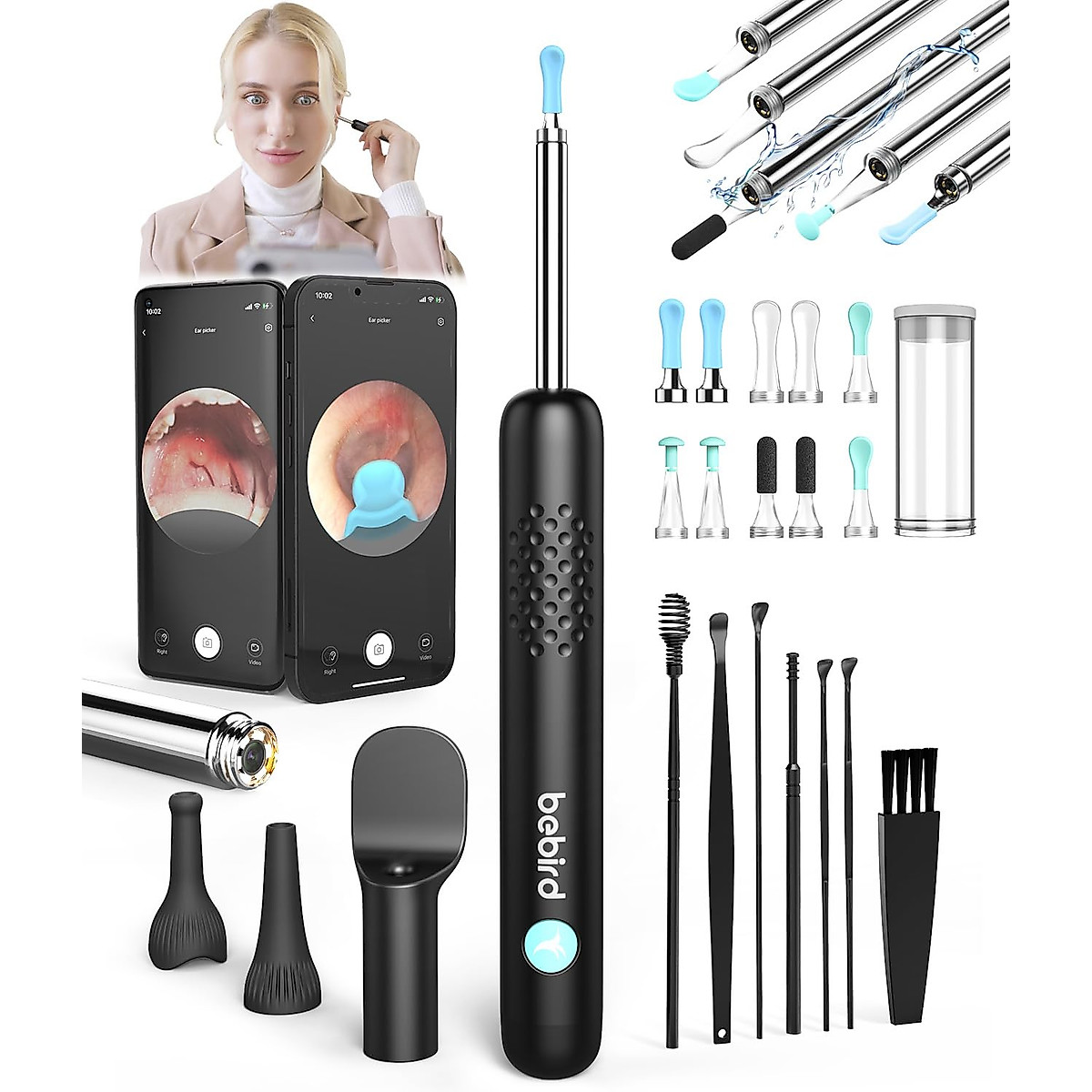 BEBIRD Ear Wax Removal Tool - R1 Upgraded Ear Cleaner with 1080P Camera, Smart Visual Earwax Remove Kits with 7 Pcs Ear Set for Daily Ear Pick, 6 LED Lights, 5 Types of Ear Scoop Ear Tips Replacement