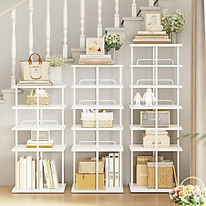 DIMJ Rotating Shoe Rack Tower - 6-Tier Spinning Shoe Rack, Revolving 360 Shoe Organizer Spinning Tower for Storage of Shoes/Boots/Bags, Square Carousel Rotate Shoes Closet Organization White