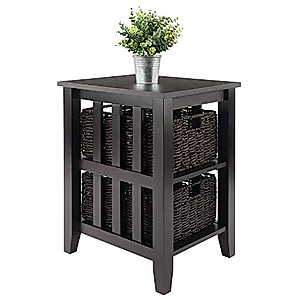 Winsome Morris 25.04" x 20.08" x 16.54" Wood Side Table With 2 Foldable Baskets, Espresso