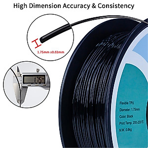 ZIRO TPU Filament 1.75mm 3D Printer Filament, Shore 95A Hardness TPU, Flexible Soft Filament TPU, 0.8KG/1.8lbs Spool, Fit Most FDM 3D Printers, Black