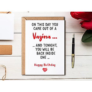 On This Day You Came Out Of A Vagina - On This Day Rude Funny Birthday Card For Him - For Her Happy Birthday Card Adult Birthday Card.