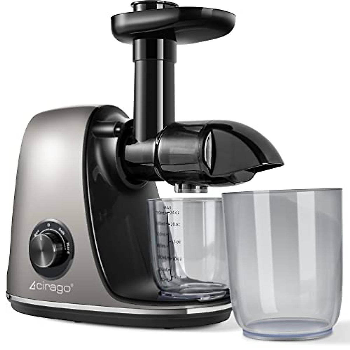 CIRAGO Juicer Machines, Slow Masticating Juicer Extractor Two Speed Adjustment, Easy to Clean, Quiet Motor, Cold Press Juicer for Vegetables and Fruits, BPA-Free (Grey)