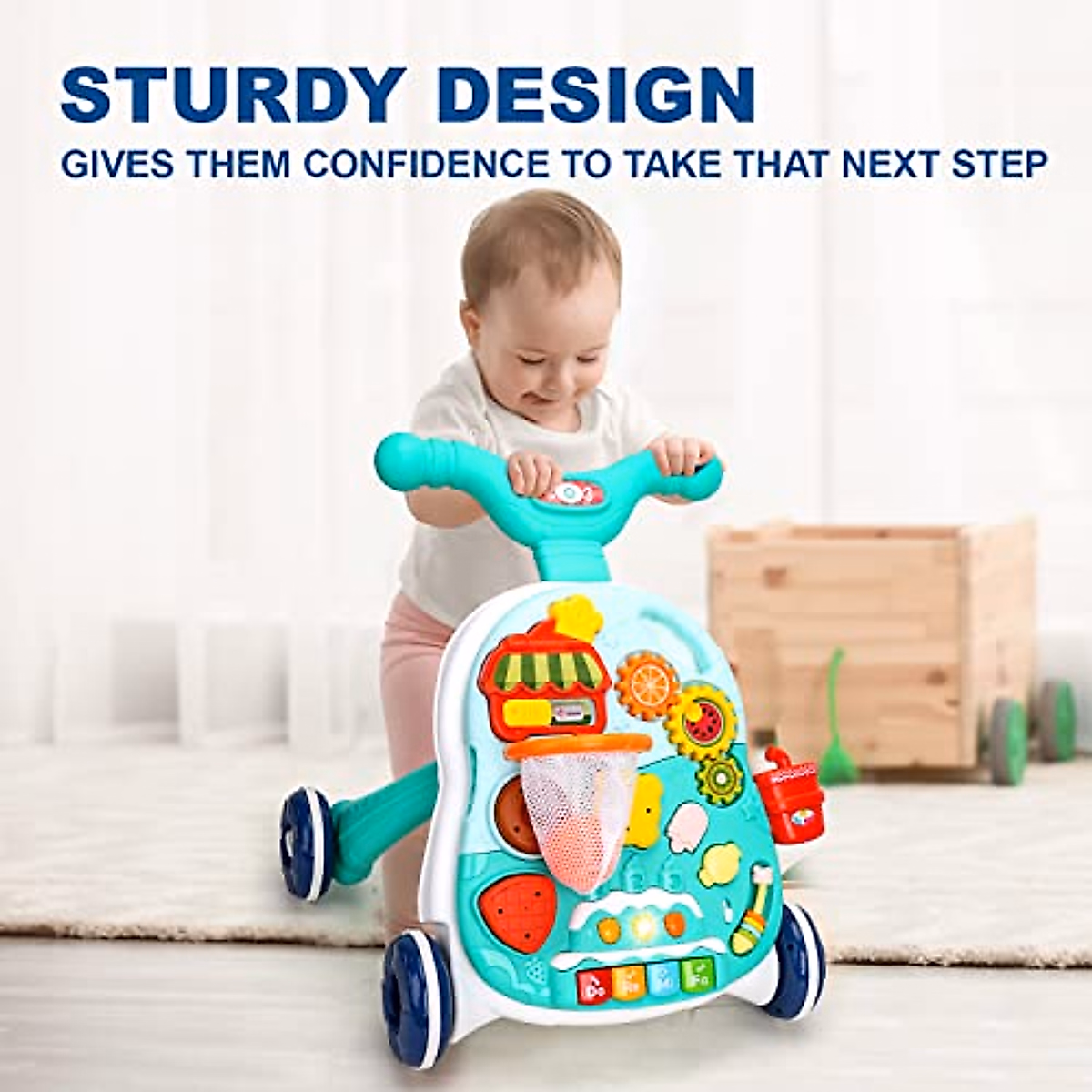 TOY Life Baby Push Walkers and Standing Activity Center, Sit to Stand Walker for Baby Boy Girl, 2 in 1 Push Toys for Babies Learning to Walk, Music Walking Toys for Babies Infants 6-12 Months(Green)