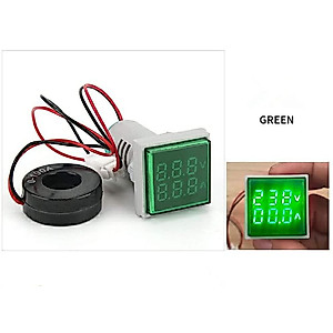 Szliyands AC Current and Voltage Indicator with Two-Digit Display, 22mm Square Head LED Multi-Function Measuring Instrument Monitor (Green)