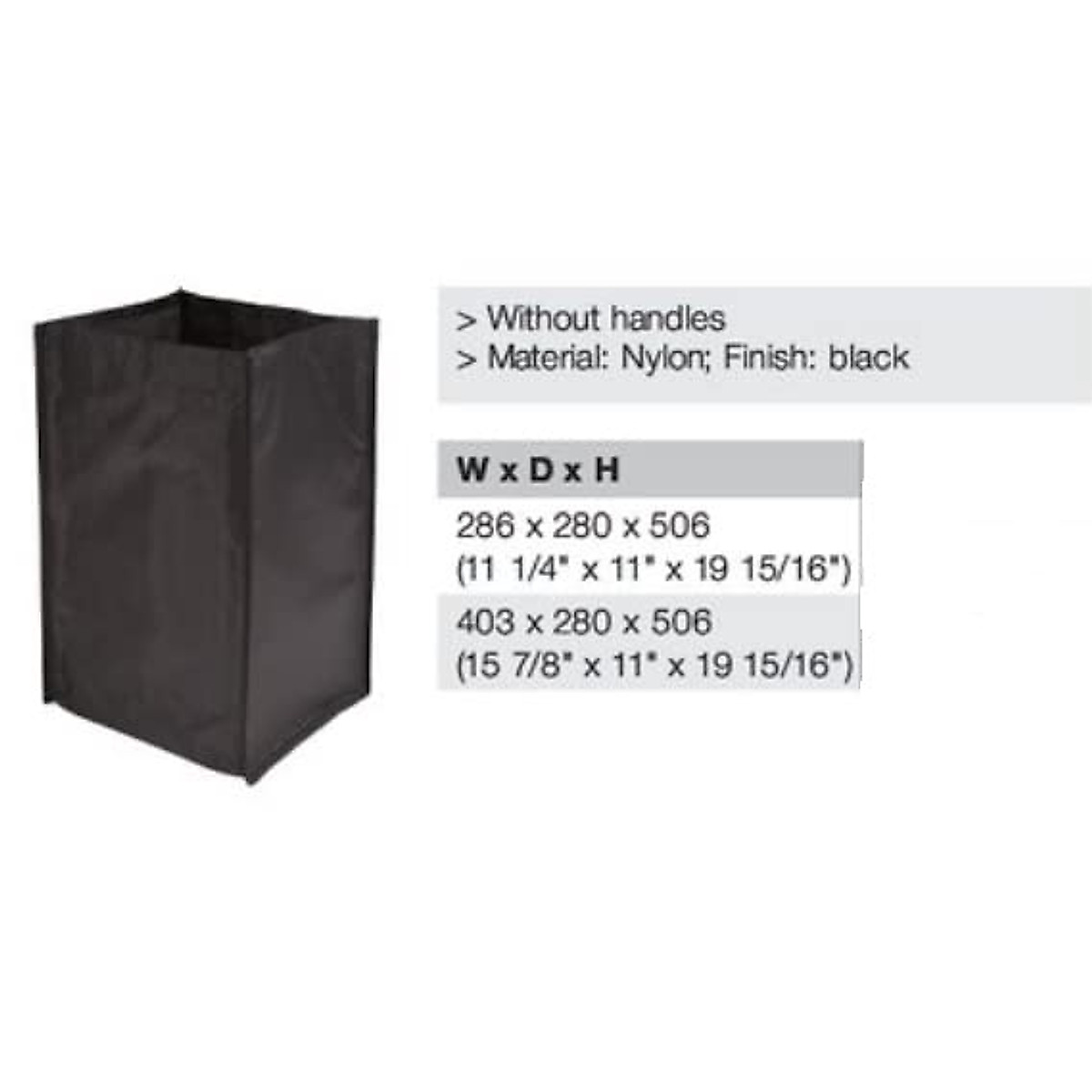 TAG Hardware Hamper Replacement Black Nylon Bags (Small Bag: 10-1/2″ W x 12-1/16″ D x 19-1/16″ H)