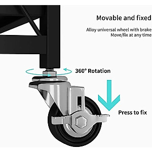 TIOPSUUO 5-Shelf Foldable Storage Shelf Unit on Wheels (No Assembly) Large Capacity Shelving Unit Steel for Kitchen, Garage, Basement, Pantry，Heavy Duty Steel Shelving Organizer Rack