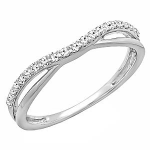 Dazzlingrock Collection 0.25 Carat (ctw) Round Lab Grown White Diamond Ladies Wedding Guard Contour Band 1/4 CT | 925 Sterling Silver, Size 7.5