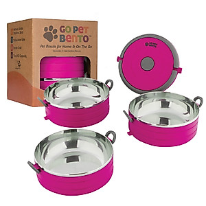 Healthy Human Travel Dog Bowls, Stainless Steel Portable Bento Bowls, Interlocking Set of 2 Bowls with Spare Clips and Handle, Ideal for Small to Medium Dogs