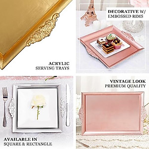 Efavormart 2 PCS - Gold 14" x 10" Rectangle Decorative Plastic Serving Trays with Embossed Rims for Wedding Birthday Party