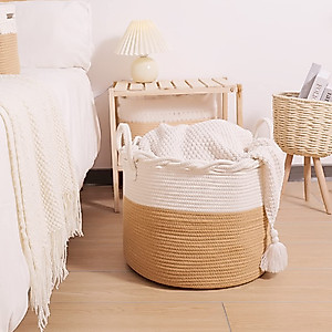 Eternal Beauty Cotton Rope Basket 17”W X14”H Large Woven Storage Basket for Blanket Living Room, Decorative Toy Baby Basket for Kids Nursery,Brown