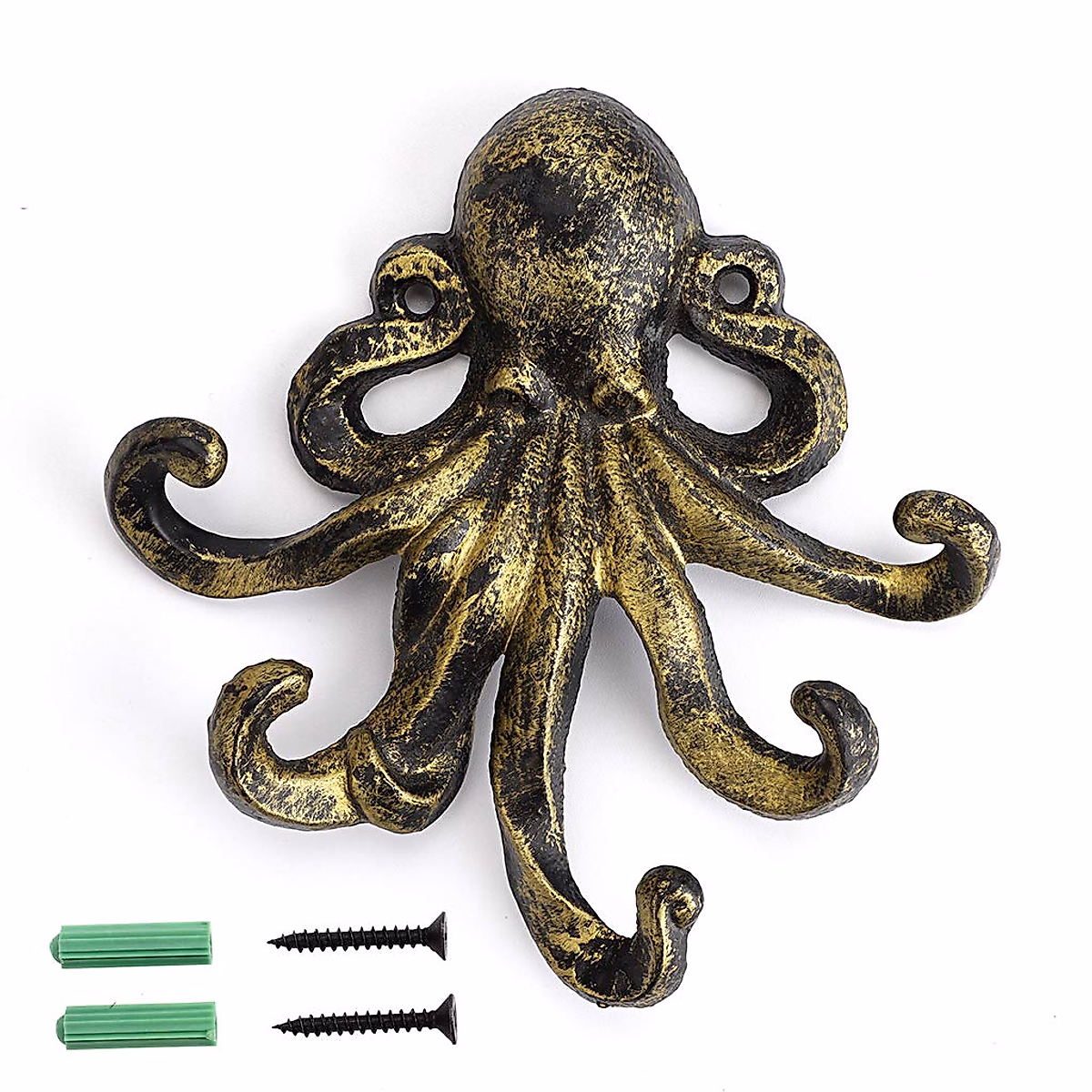 Sumnacon 6 Inch Cast Iron Octopus Decorative Coat Hook - Wall Mounted Nautical Hand Towel Rack Holder with Screws, Rustic Metal Clothing Hanger for Bedroom/Bathroom/Kitchen/Balcony, Green Bronze