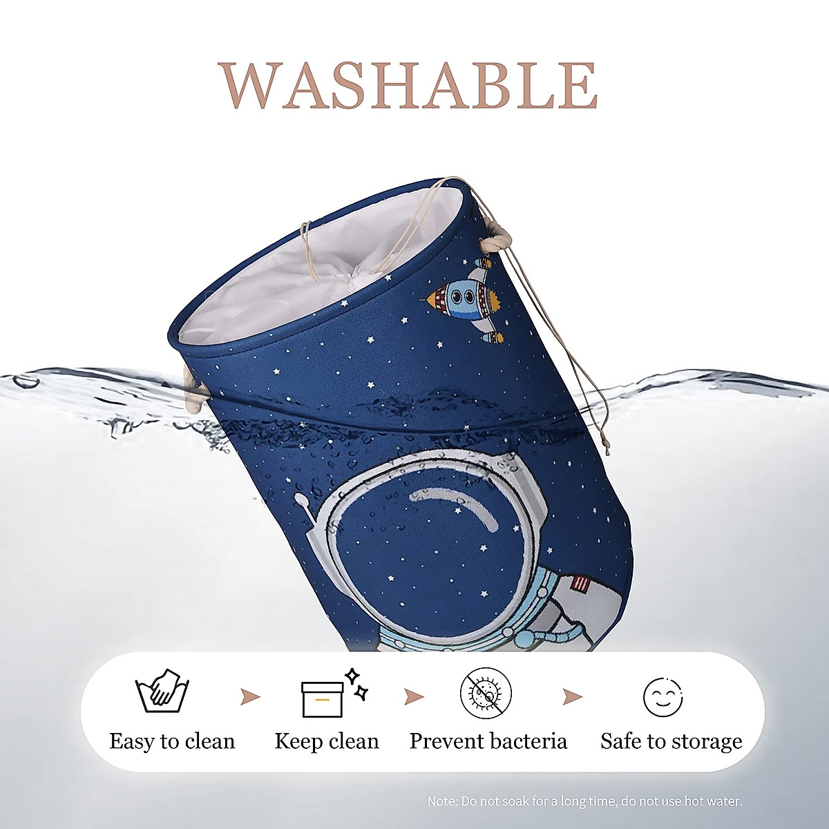 INough Kids Laundry Hamper for Boys, Toy Box Baby Hamper Laundry Baskets, Boys Room Decor Large Collapsible Waterproof Round Linen Laundry Hamper with Handles for Playroom, Bedroom (Astronaut)