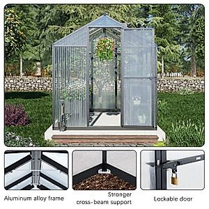 6' x 8' Walk-in Greenhouse Polycarbonate Panel Hobby Greenhouses with Aluminum Frame Heavy Duty with 1 Vent Window & Lockable Door for Outdoor,Patio, Backyard, Garden