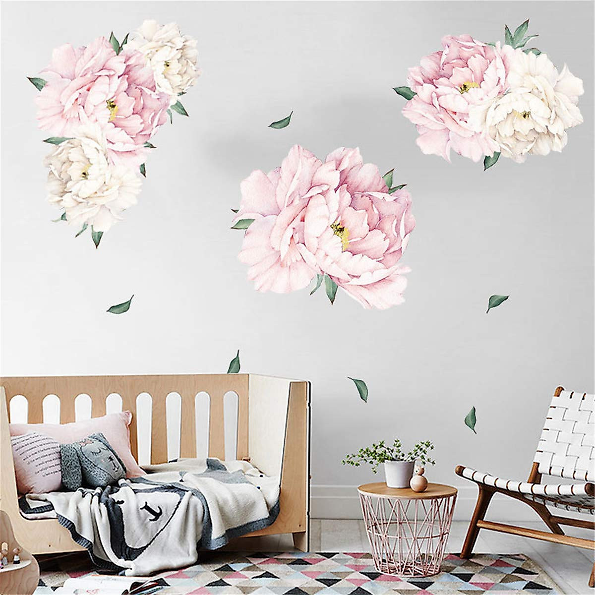Peony Flowers Wall Sticker Waterproof PVC Rose Flowers Wall Decals Removable Floral Wall Decor Sticker for Living Room Bedroom Nursery Room