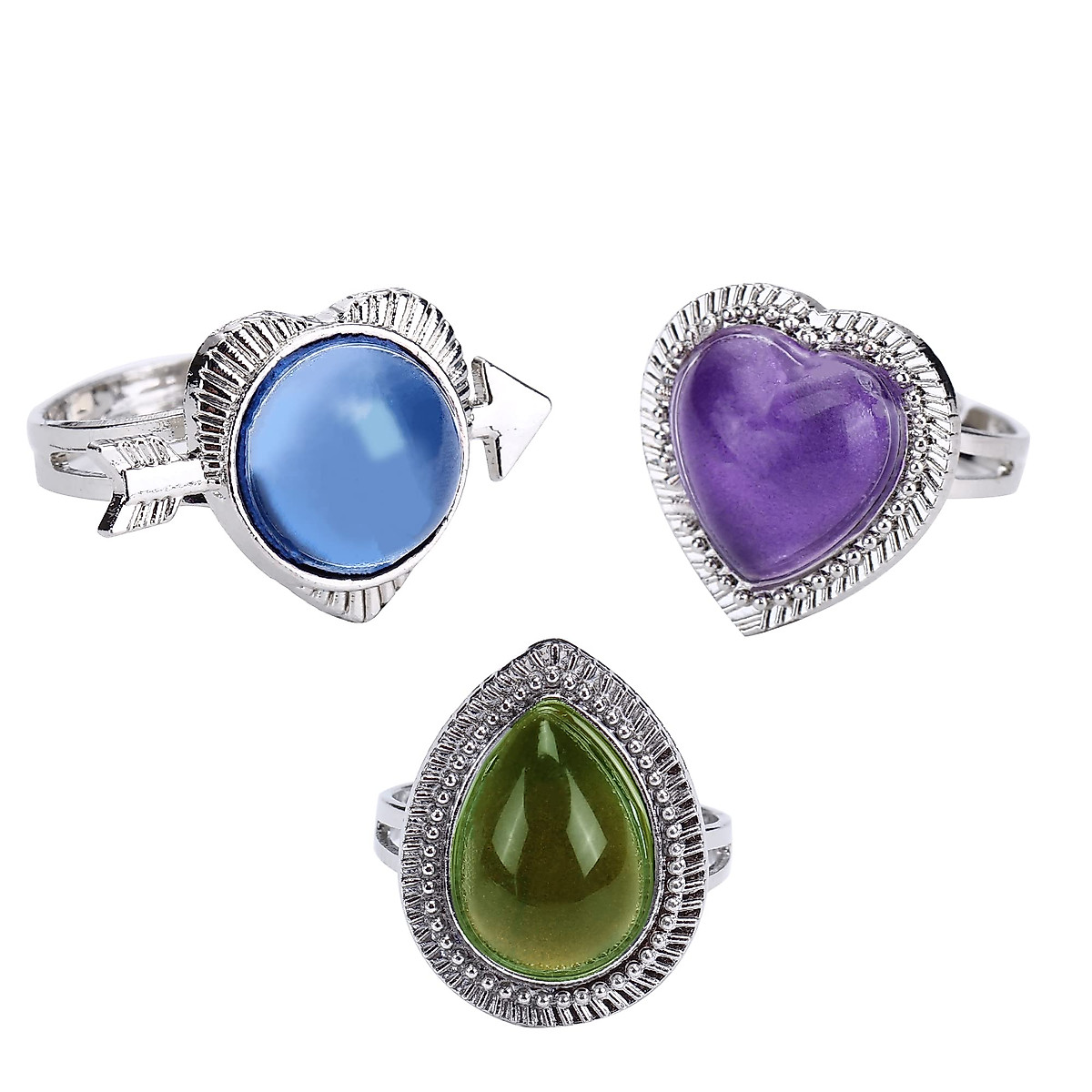 LUBINGSHINE 3 Pieces Mood Ring Changes Colors When Emotion Feeling Changes Adults Heart Water Drop Mood Rings for Women (Heart & Drop)