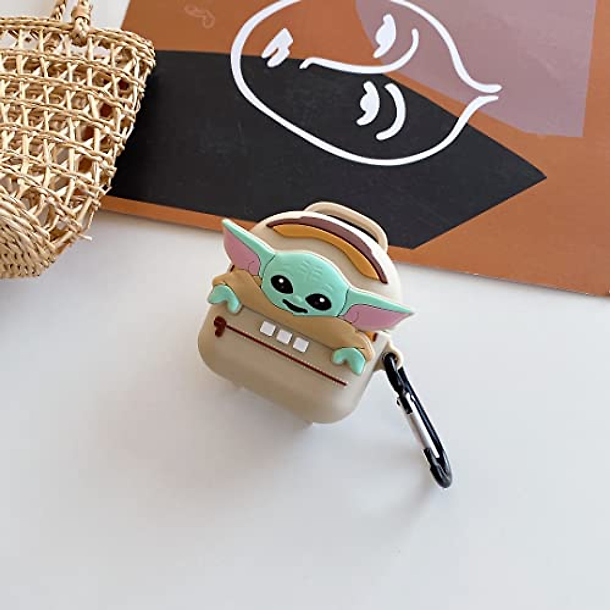 OINbxw Case for Airpods 3 3rd Generation, 3D Cute and Interesting Baby yoda Character Skin Soft Silicone Protective Cover, with Keychain Accessory Set, Suitable for Boys and Girls (Cream Color)