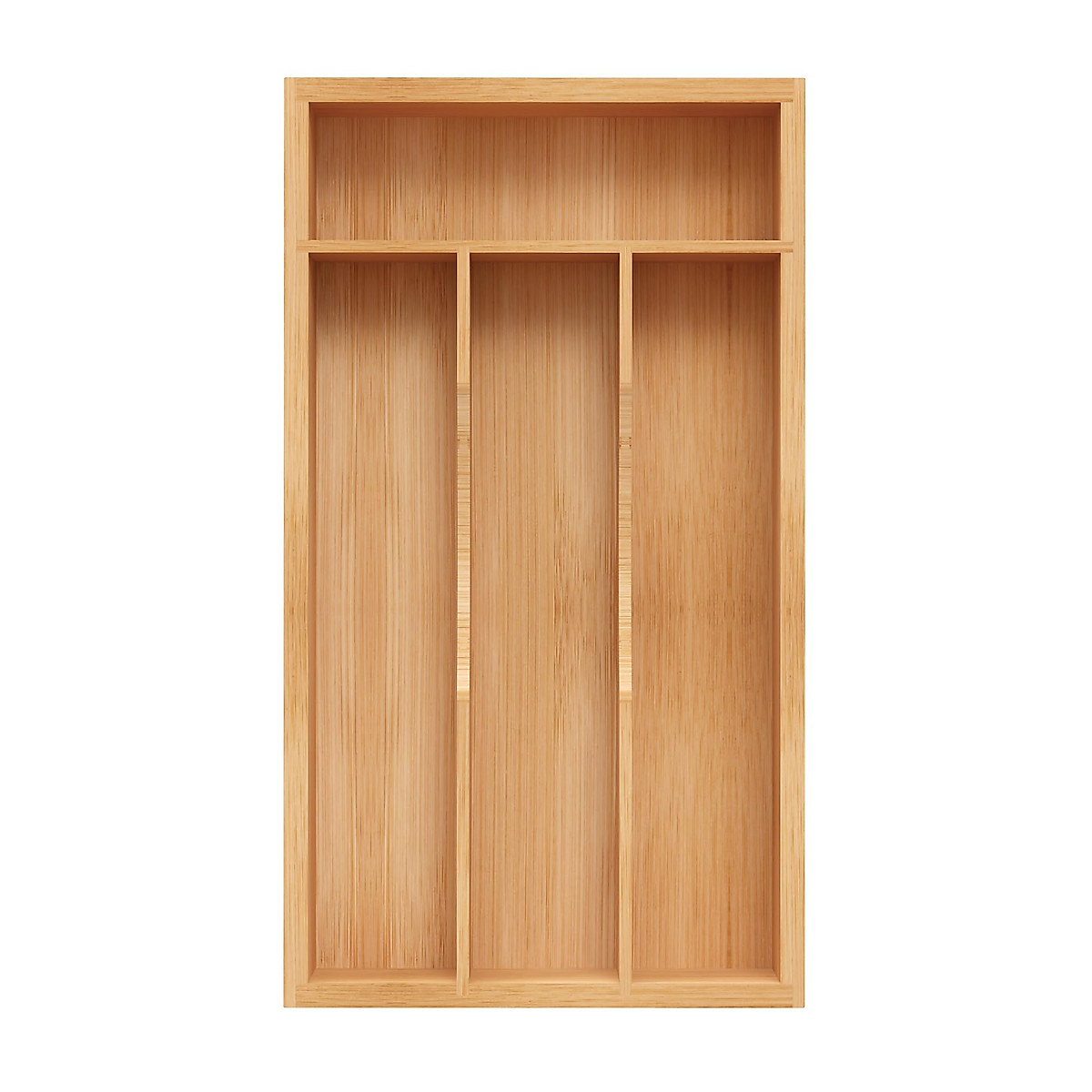 Small Silverware Organizer, Bamboo Kitchen Drawer Organizer, Utensil Holder, Cutlery Tray & Spoon Flatware Storage with Grooved Drawer Dividers