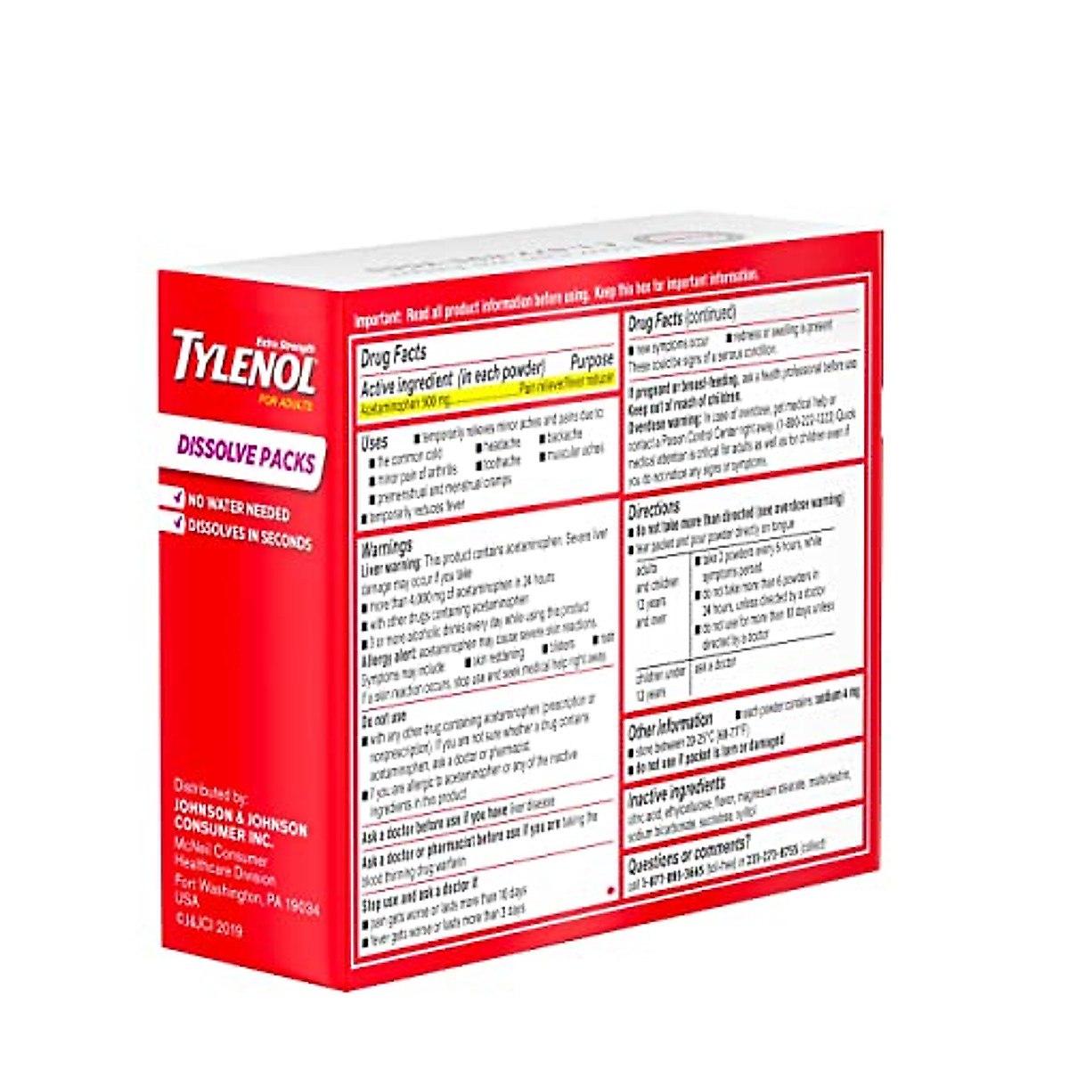 Tylenol Extra Strength Dissolve Packs with Acetaminophen for Pain & Fever, Berry, 32 Count (Pack of 1)