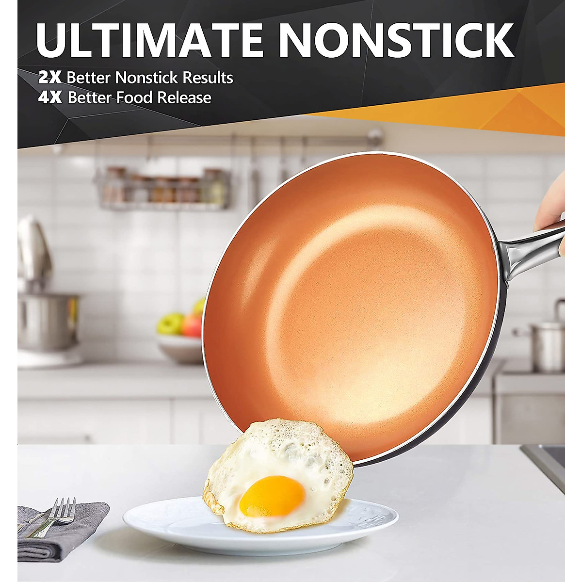 MICHELANGELO Nonstick Frying Pan with Lid, 12 Inch Copper Frying Pan with Ceramic Coating, 12 Inch Nonstick Frying Pan, Large Nonstick Skillet with Lid, Copper Pan Nonstick Pan, 12 Inch