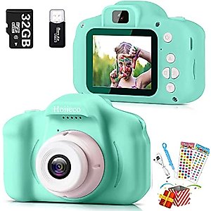 Hoiicco Kids Camera, Children Digital Video Camera for Toddler, Christmas Birthday Gift for Boys and Girls, Toy Camera for 3-12 Year Old Kids with 32GB Card, Reader Card, Stickers (Green)