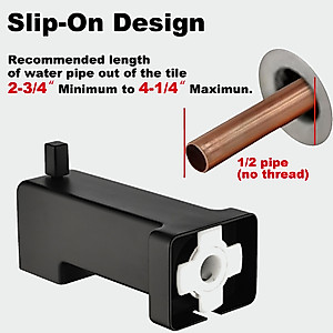 Kedra Slip On Diverter Tub Spout, 5.9 Inch Bathtub Spout with Diverter, Replacement Bath Tub Faucet for 1/2" Copper Water Tube, Matte Black