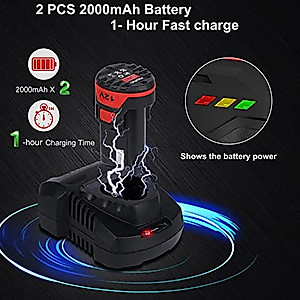 PULITUO Cordless Hedge + Grass Trimmer 2-in-1, Electric Power Bush Shrub Trimmer with 2 Pcs 2000mAh/12V Battery, 1-Hour Fast Charger