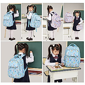 JiaYou Girls Backpack Sets Primary School Bookbag Rainbow Pattern Daypack with Lunch Bag(Black,19 Liters)